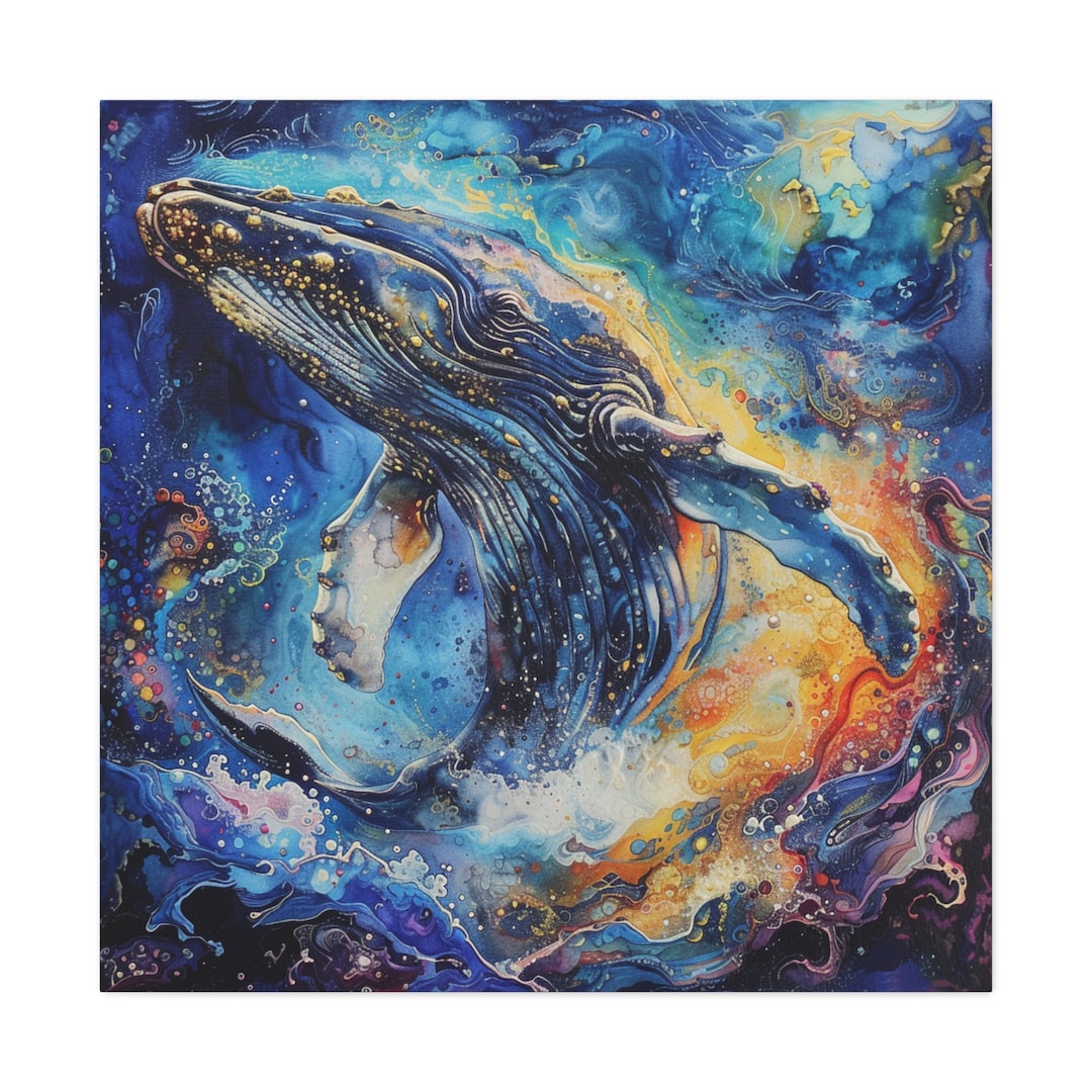Abstract Aesthetic Humpback Whale Art Print Colorful Canvas Wrap Boho ...