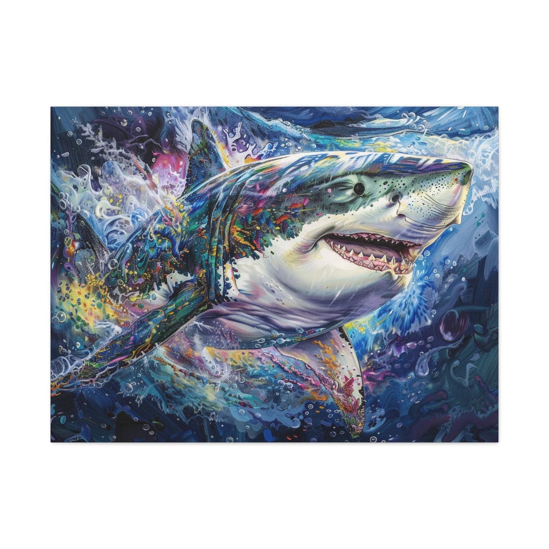 Rainbow Boho Pop Art Great White Shark Painting Gallery Wrap Canvas ...