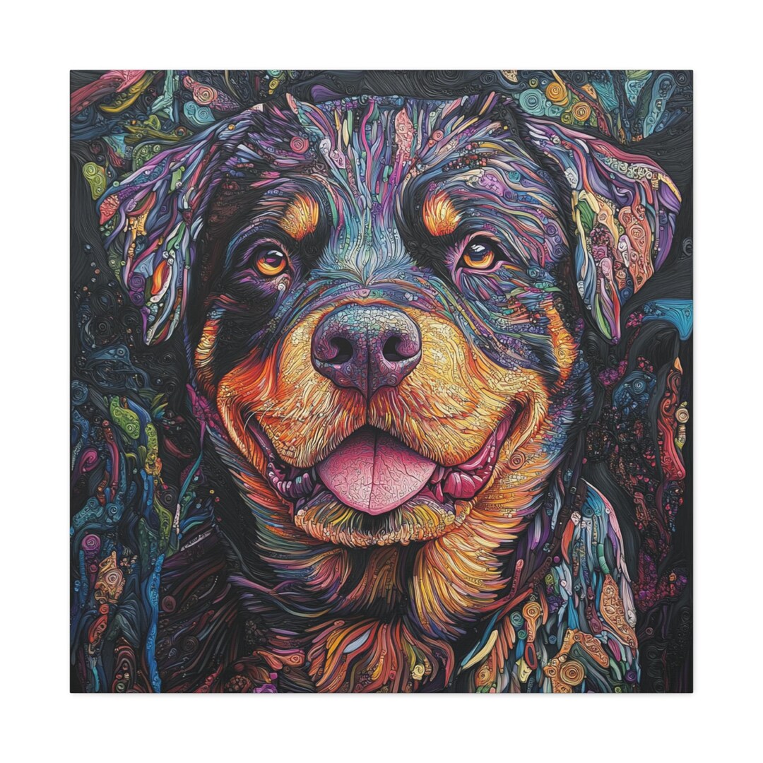 Boho Aesthetic Abstract Rottweiler Dog Wall Art Print Canvas Gallery ...