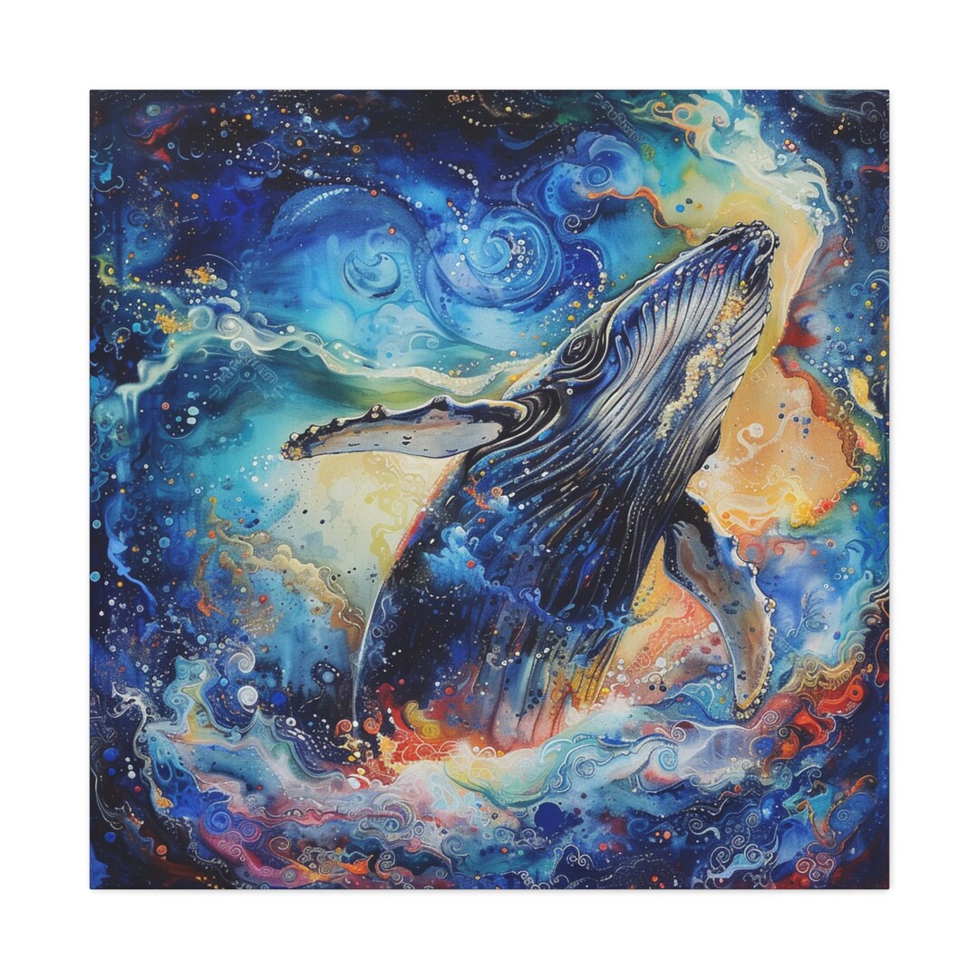 Humpback Whale Aesthetic Abstract Art Print Colorful Canvas Wrap Feng ...