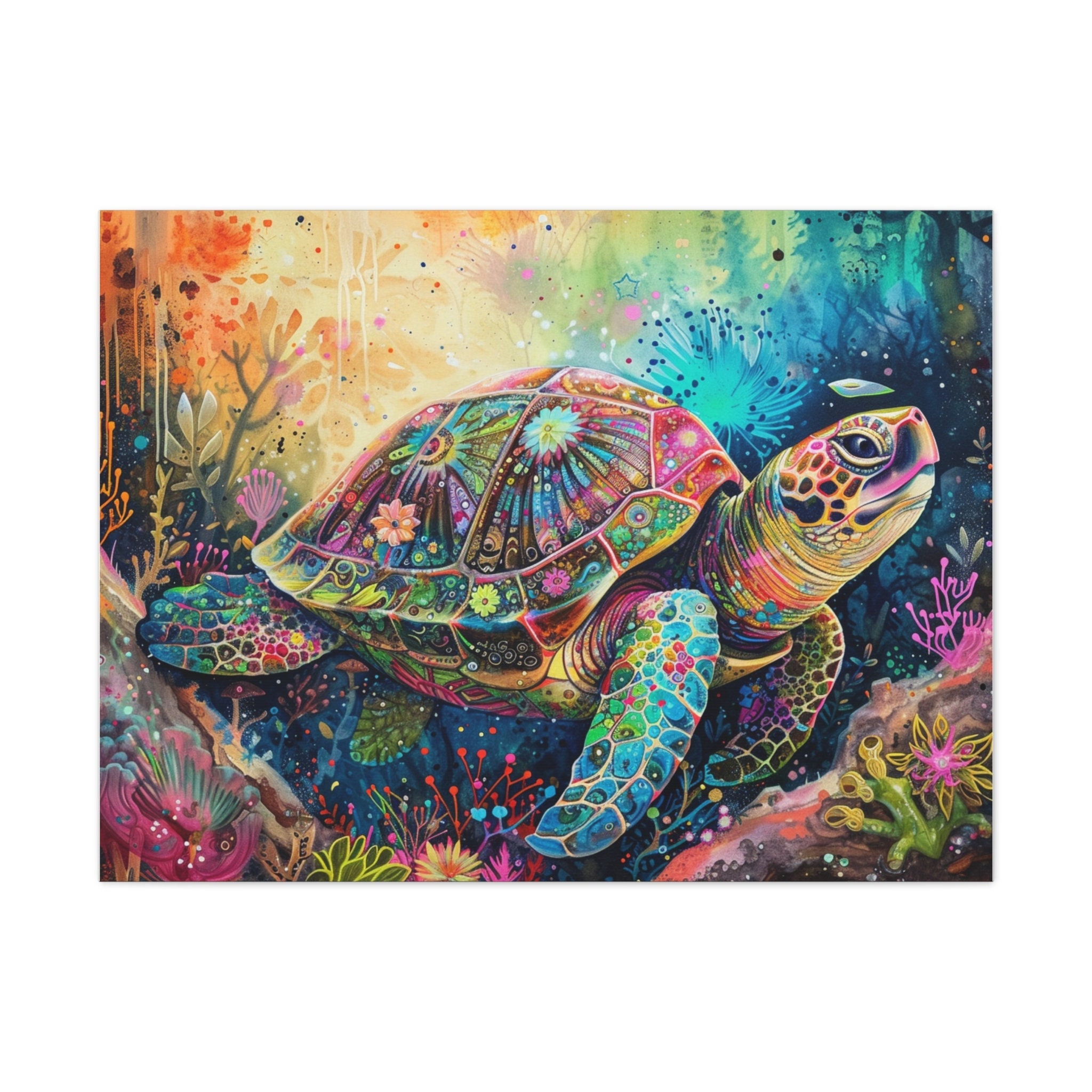 Rainbow Boho Pop Art Sea Turtle Gallery Wrap Canvas Wall Art, Colorful ...