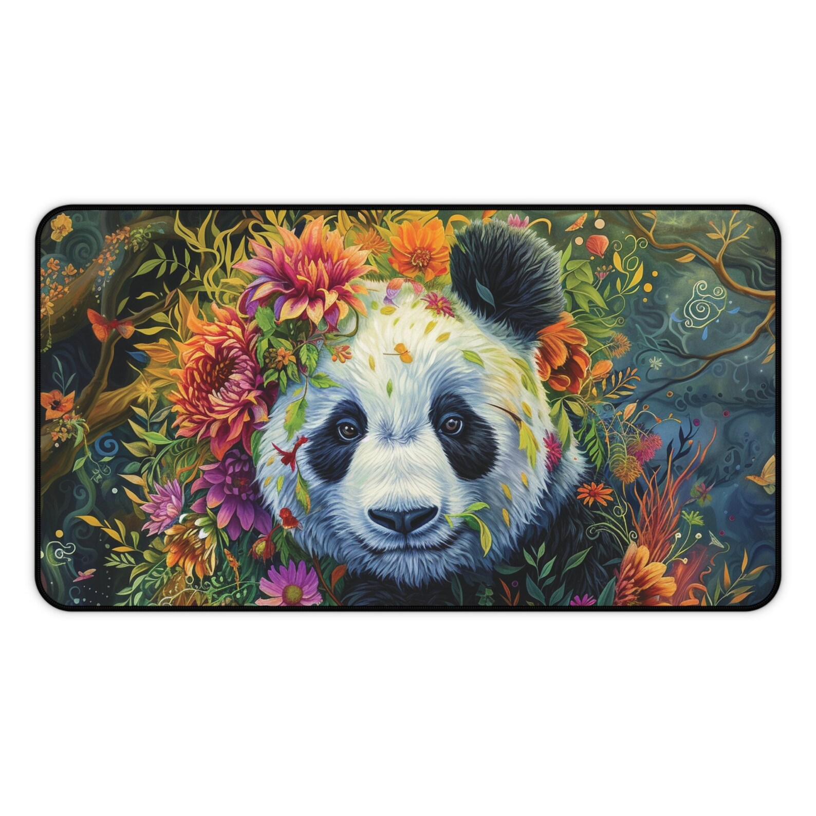 Floral Rainbow Panda Desk Mat, Pop Art, Extended Mouse Pad, Gaming Desk ...
