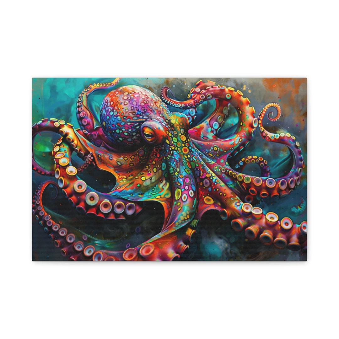 Octopus Rainbow Pop Art Canvas Print, Ocean Animal Wall Art Decor ...