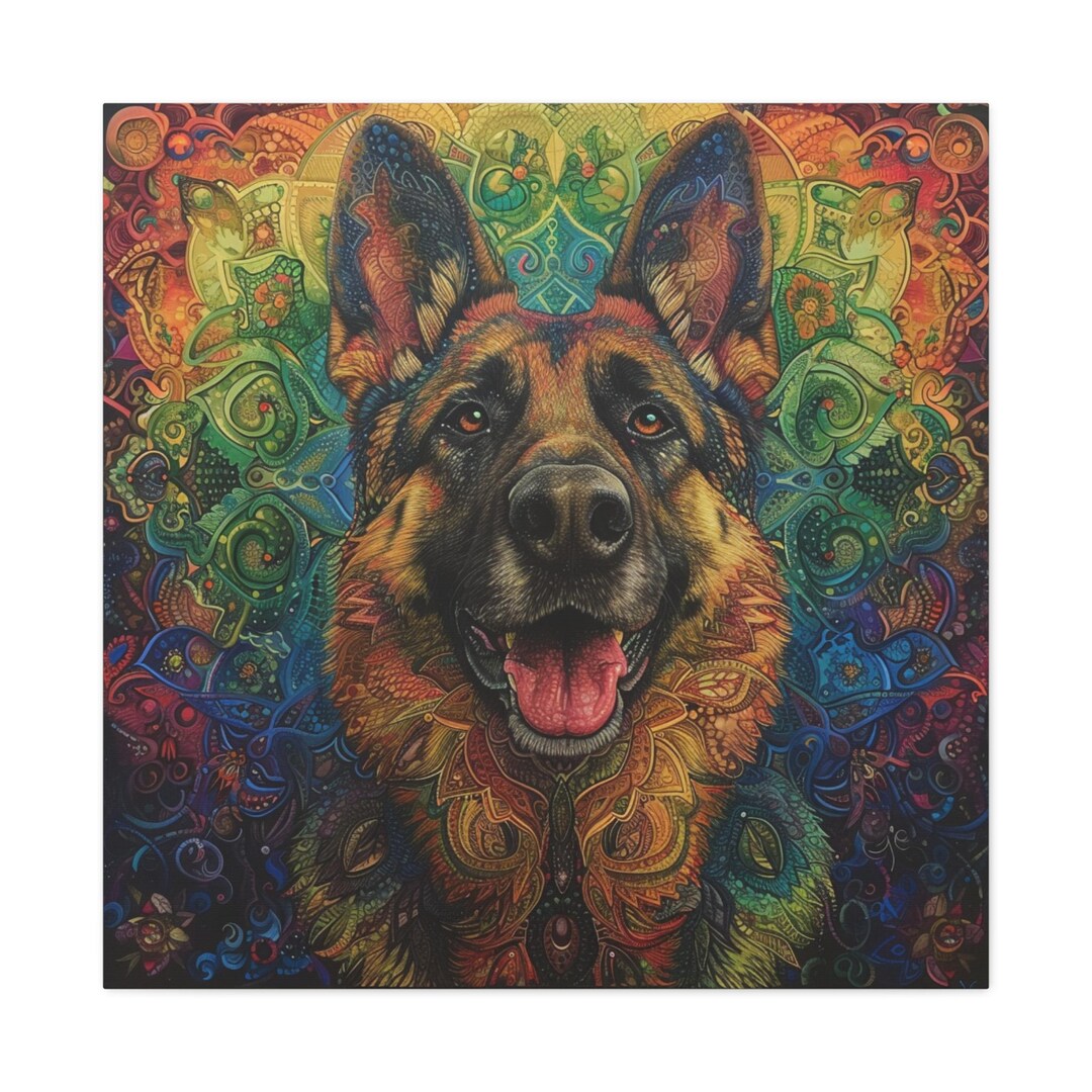 German Shepherd Art Print: Abstract Floral Dog Canvas Wrap - Etsy
