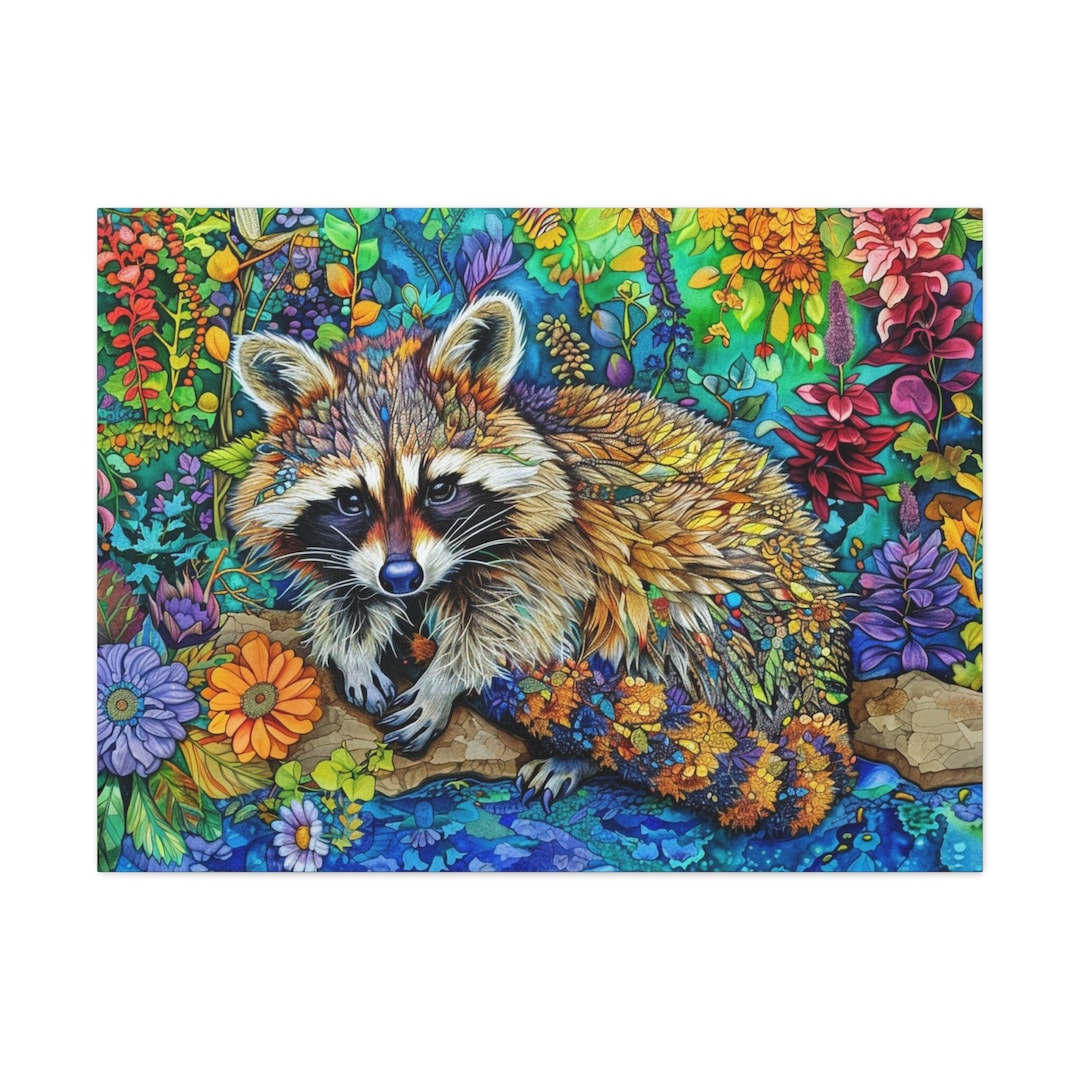 Pop Art Raccoon Painting Rainbow Boho Gallery Wrap Canvas Wall Art ...