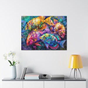 Rainbow Boho Pop Art Tropical Fish Painting Gallery Wrap Canvas Wall ...