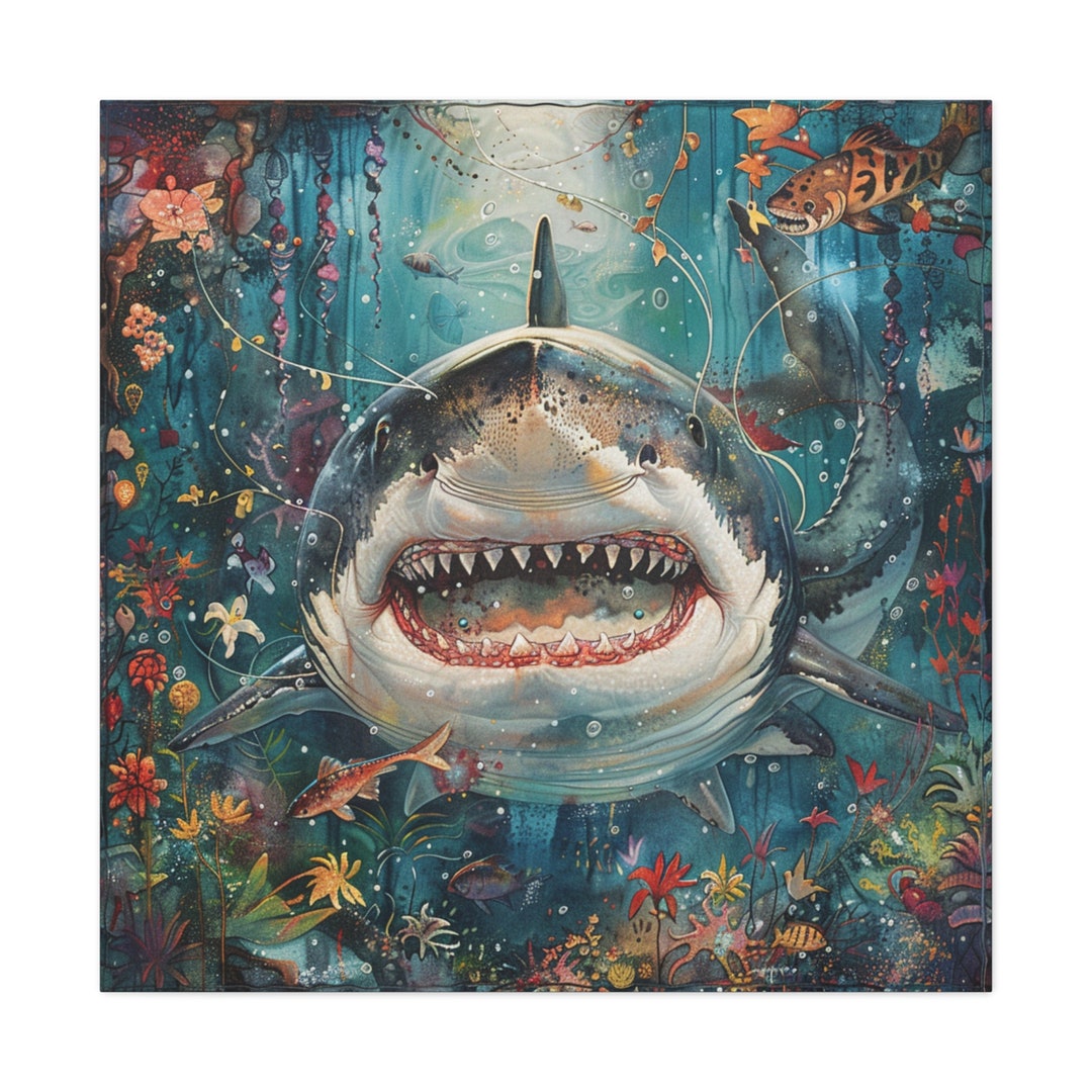 Rainbow Boho Abstract Aesthetic Great White Shark Print Wall Art Canvas ...