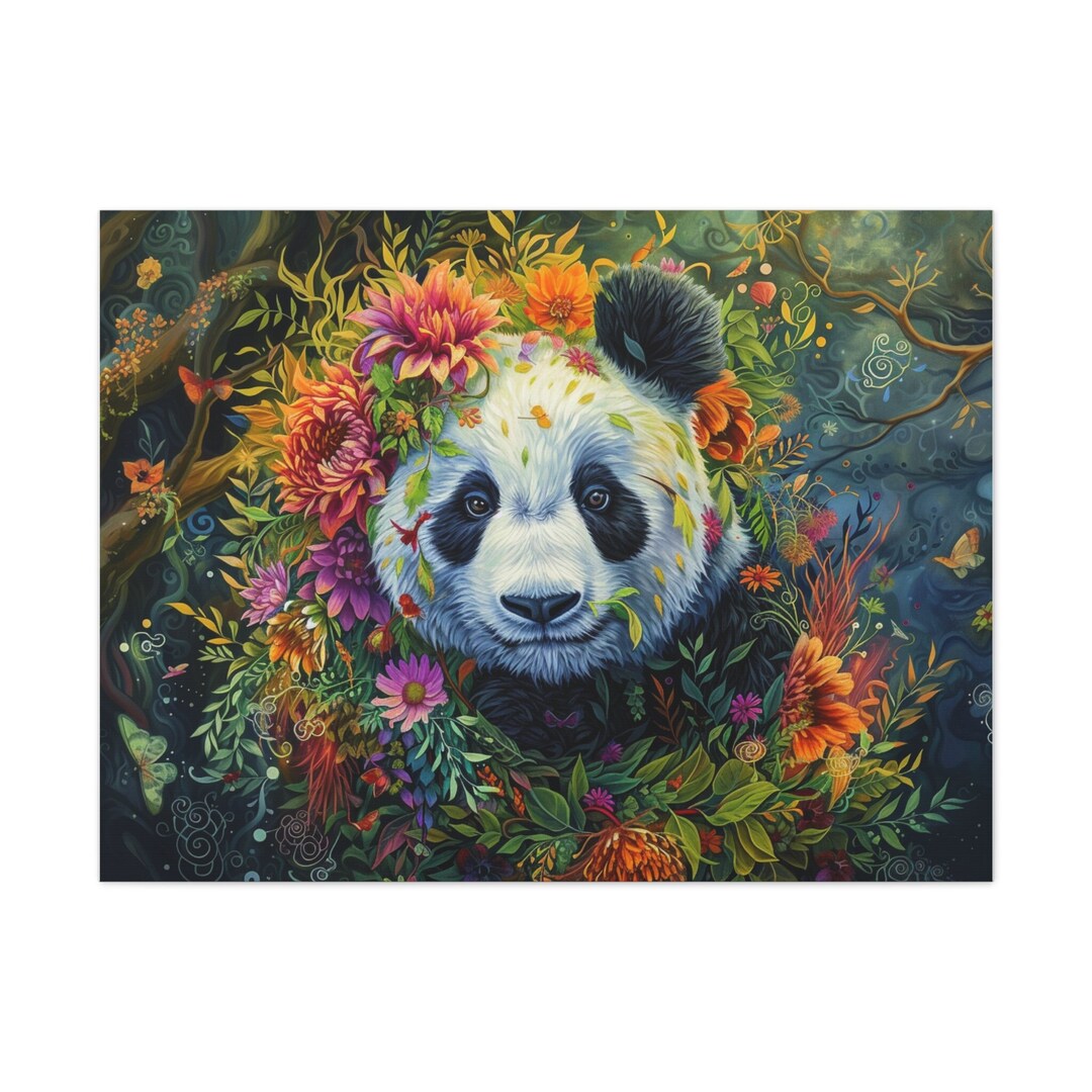Boho Rainbow Floral Pop Art Panda Gallery Wrap Canvas Wall Art ...