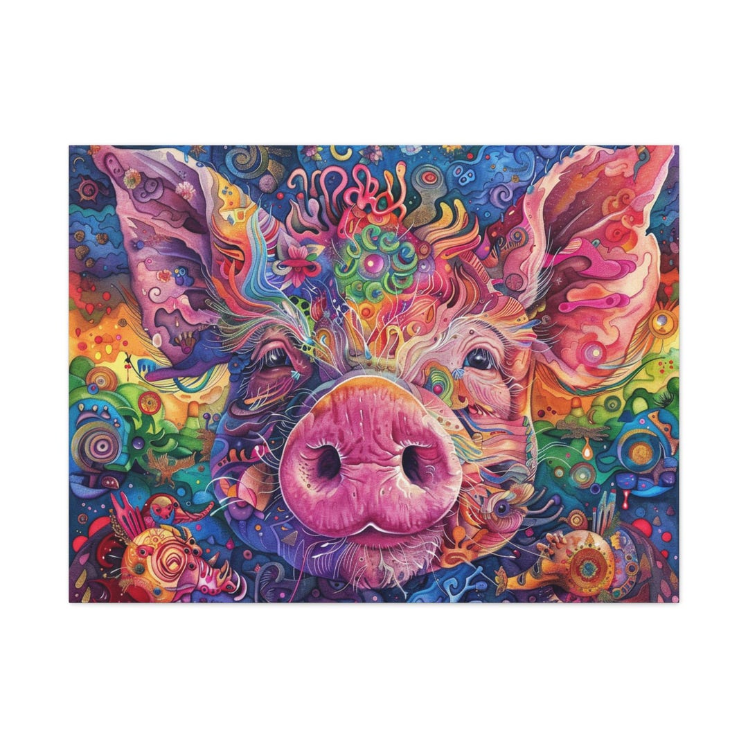 Rainbow Pig Painting: Boho Pop Art Gallery Wrap Canvas - Etsy