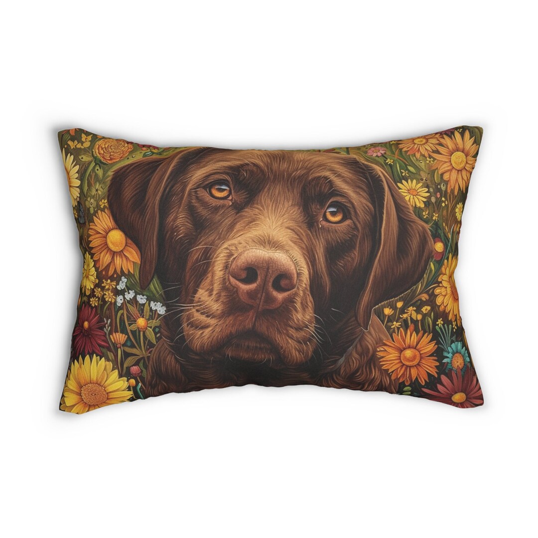 Floral Art Chocolate Labrador Retriever Lumbar Couch Throw Pillow ...