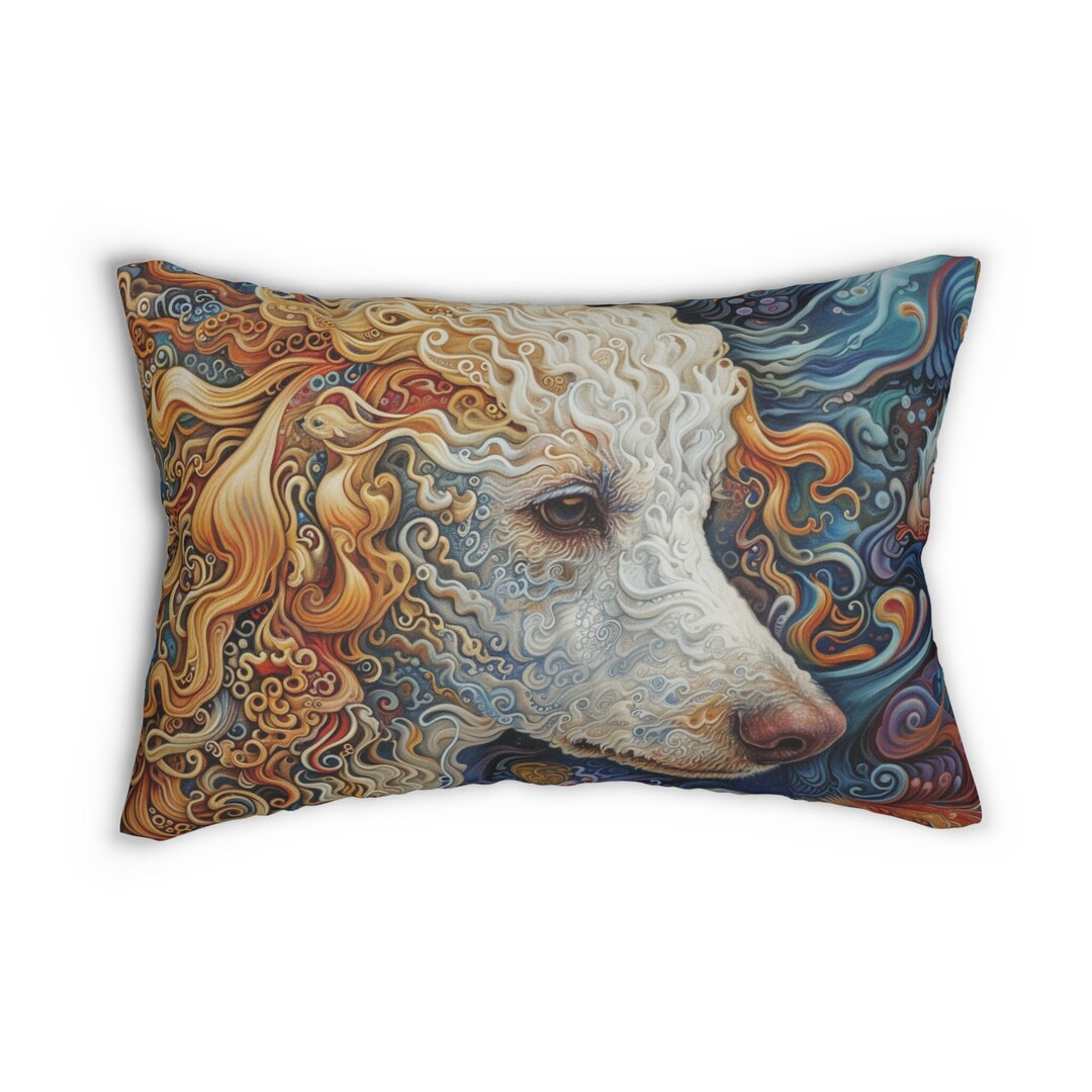Abstract Poodle Dog Floral Art Lumbar Couch Throw Pillow, Colorful Home ...