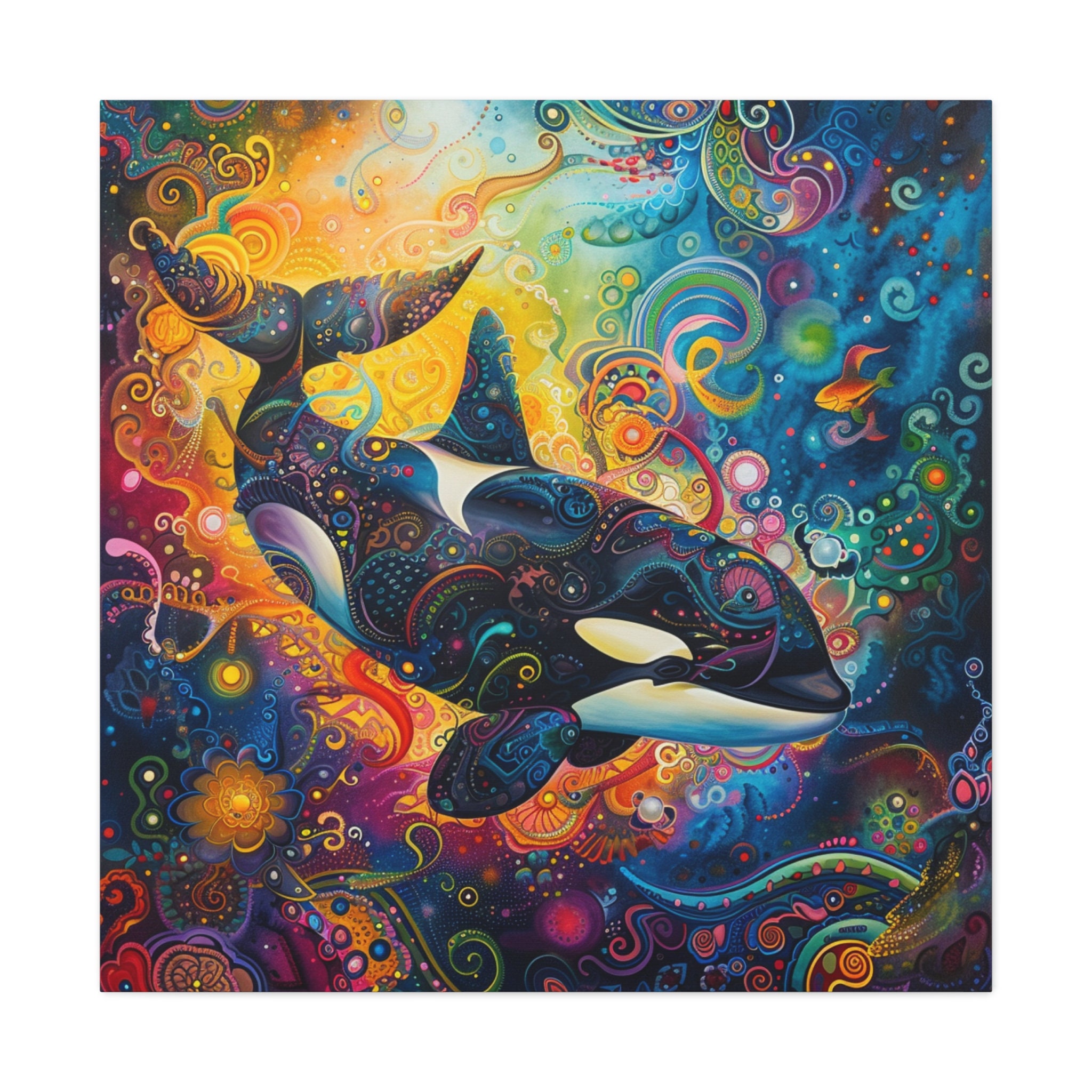 Orca Whale Aesthetic Abstract Art Print Colorful Canvas Wrap Boho Wall ...