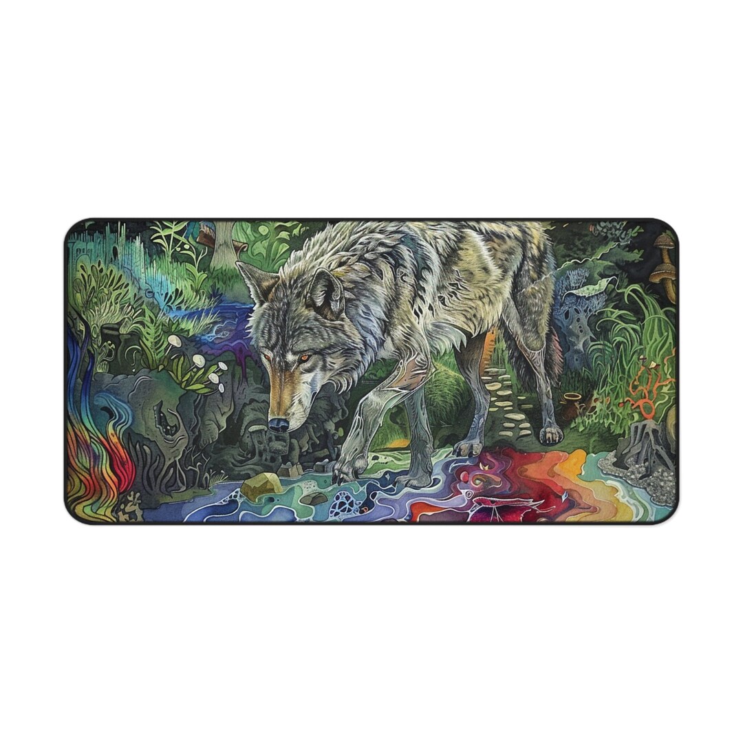 Rainbow Gray Wolf Pop Art Desk Mat, Extended Mouse Pad, Gaming Desk Mat ...