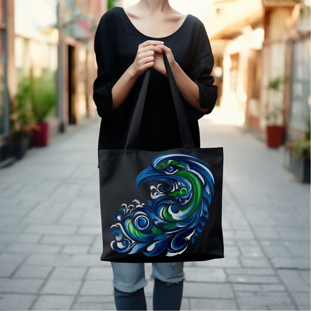 Arabesque Tote Bag, Hawk Art, Tote Bag, Football Tote Bag, Seattle Tote ...