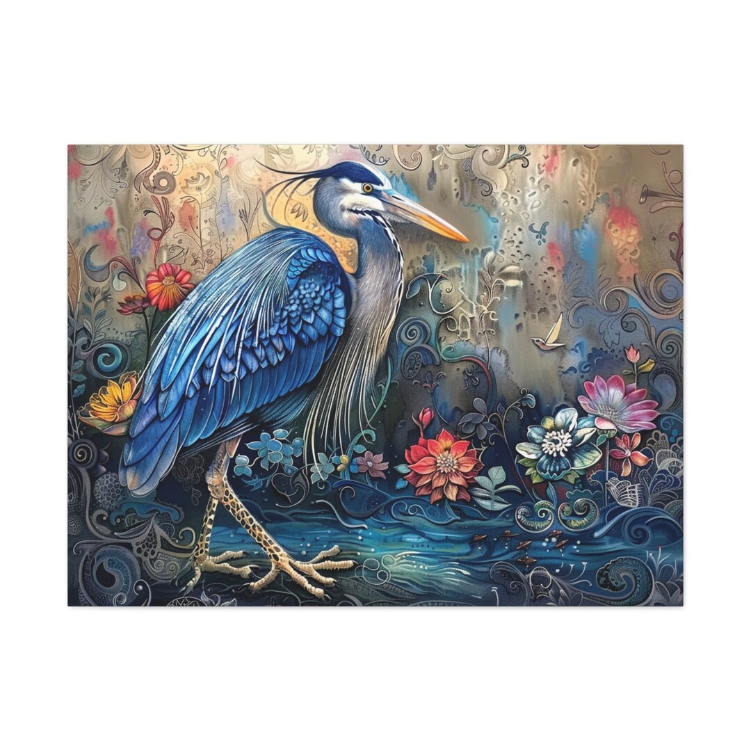 Pop Art Rainbow Boho Blue Heron Painting Gallery Wrap Canvas Wall Art ...