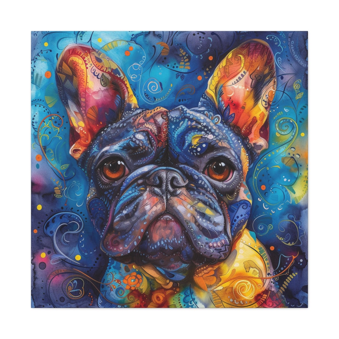 French Bulldog Aesthetic Abstract Print Colorful Floral Canvas Wrap ...