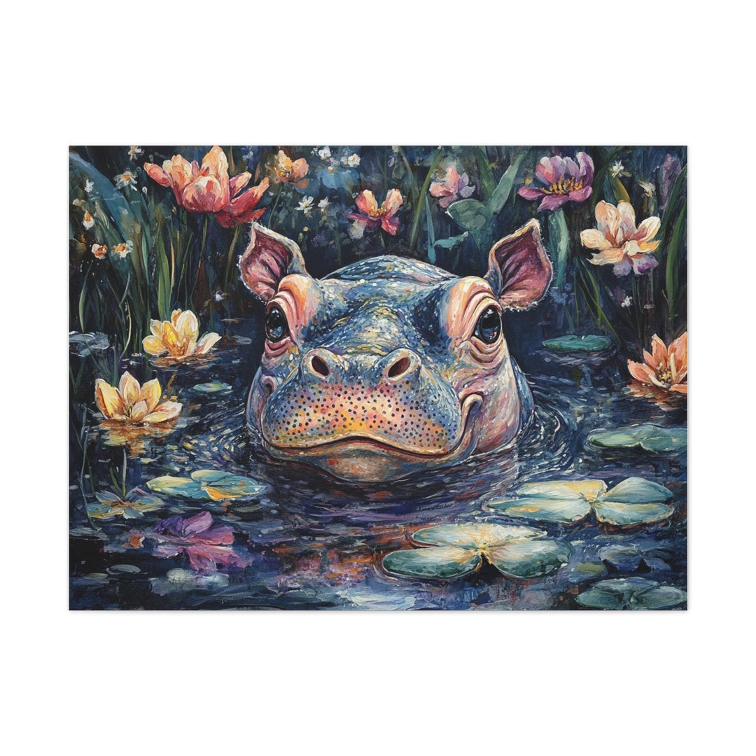 Pop Art Rainbow Boho Baby Hippo Painting Gallery Wrap Canvas Wall Art ...