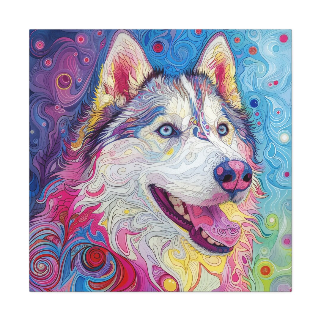 Siberian Husky Dog Aesthetic Abstract Art Print Colorful Floral Canvas ...