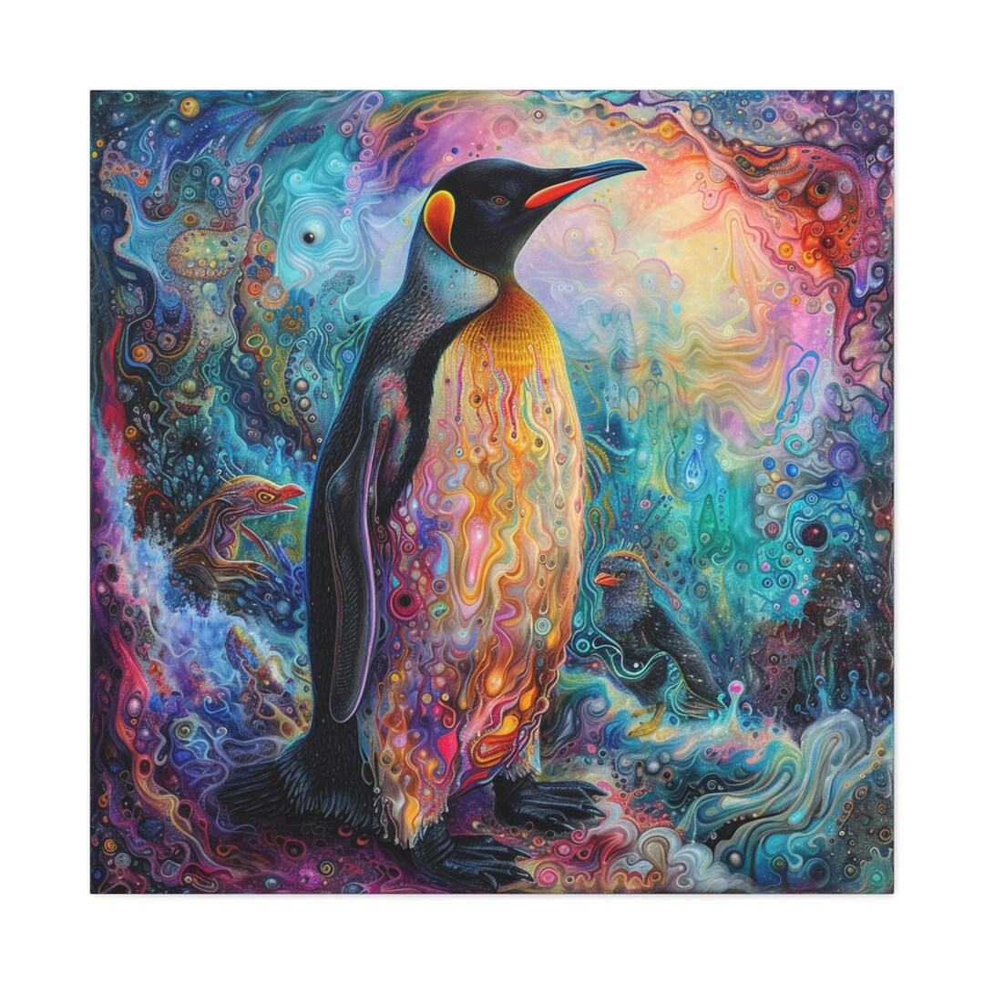 Boho Penguin Aesthetic Abstract Art Print Canvas Wrap Colorful Wall Art ...