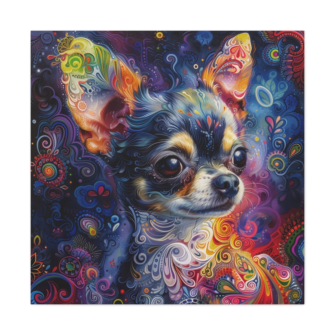 Abstract Chihuahua Art Print: Colorful Boho Dog Canvas Wrap - Etsy