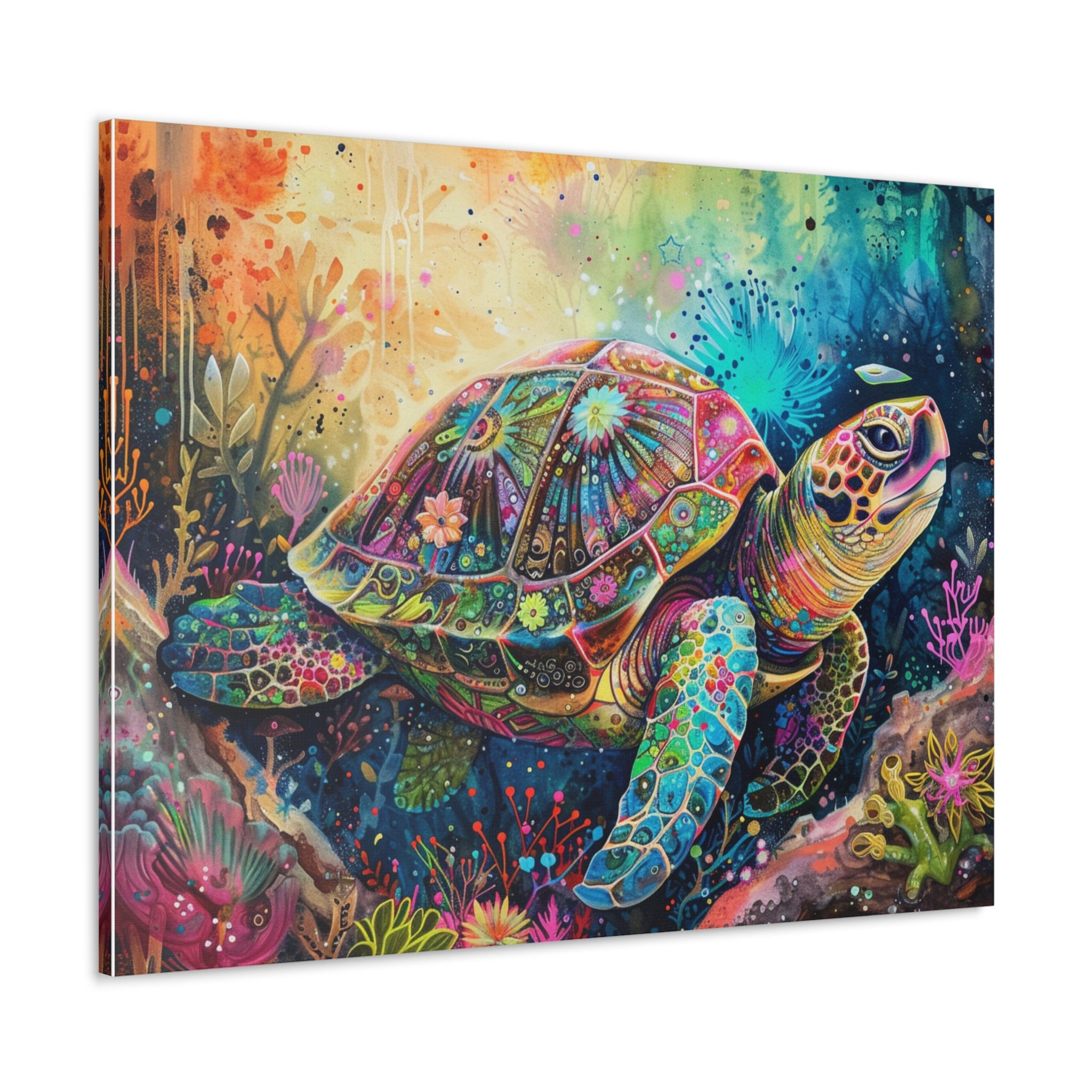 Rainbow Boho Pop Art Sea Turtle Gallery Wrap Canvas Wall Art, Colorful ...
