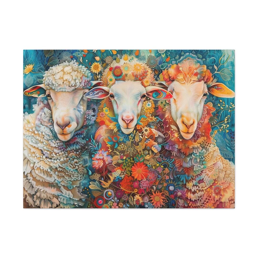Pop Art Three Sheep Rainbow Boho Painting Gallery Wrap Canvas Wall Art ...