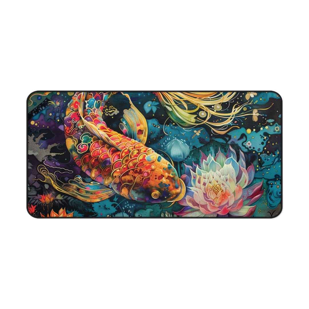 Rainbow Floral Koi Fish Pop Art Desk Mat, Extended Mouse Pad, Gaming ...