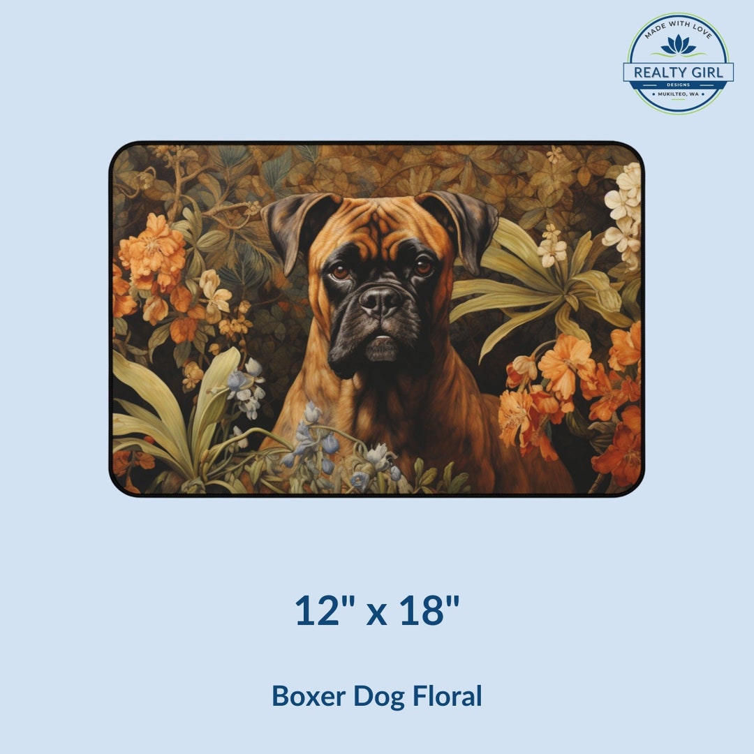 Boxer Dog Desk Mat, Floral Art, Mousepad, Extended Mouse Pad, Gaming ...