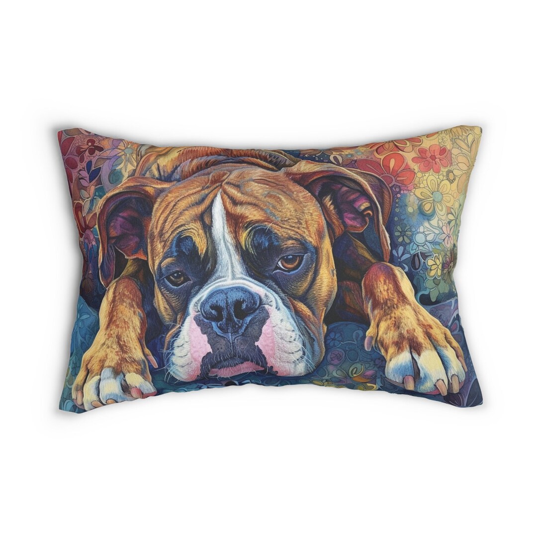 Boxer Floral Abstract Art Lumbar Couch Throw Pillow, Colorful Home ...