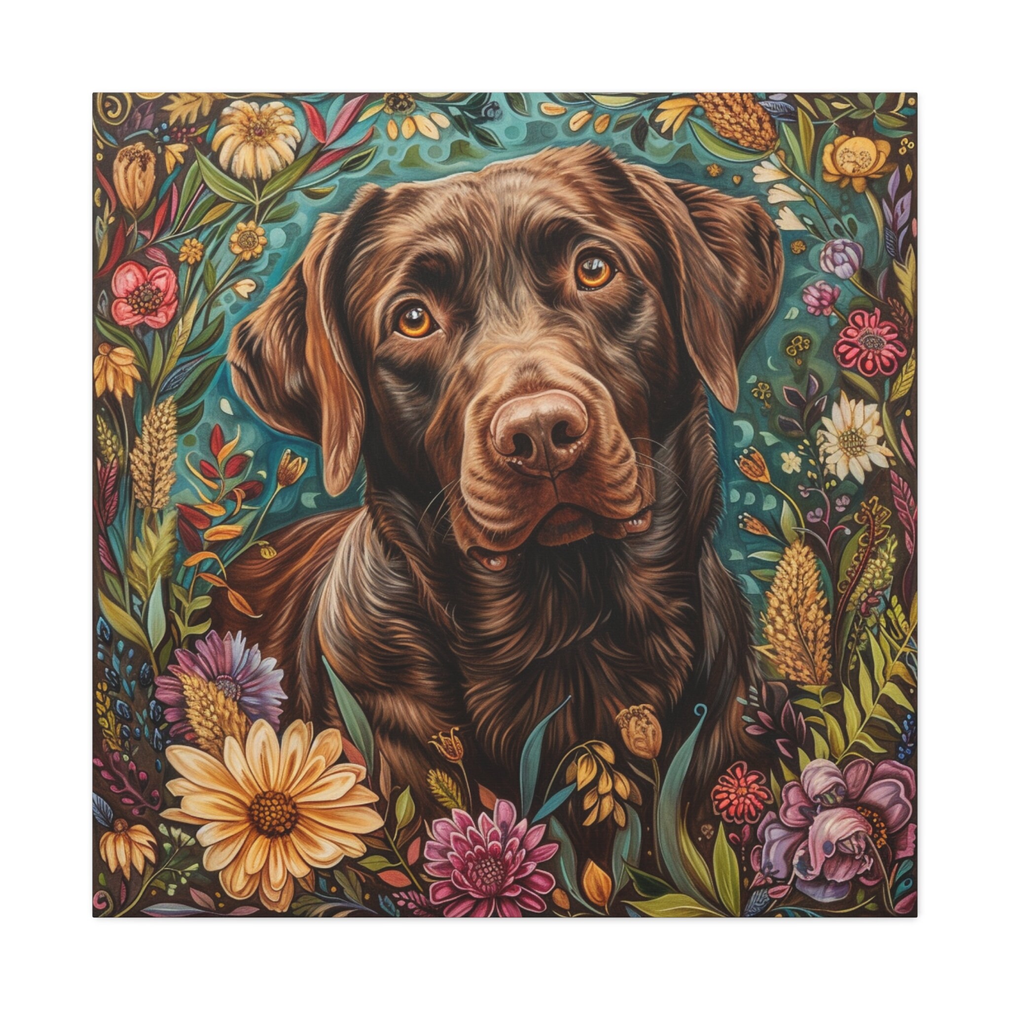 Chocolate Lab Dog Aesthetic Abstract Art Print Colorful Floral Canvas ...