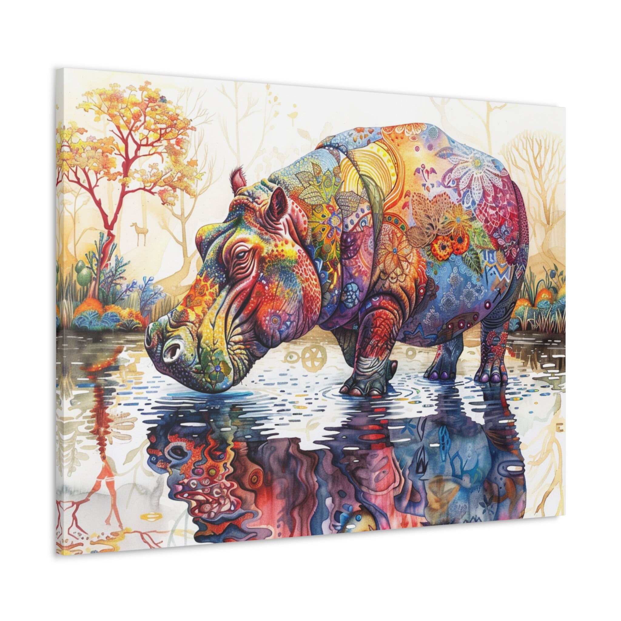 Pop Art Rainbow Boho Hippo Painting Gallery Wrap Canvas Wall Art ...