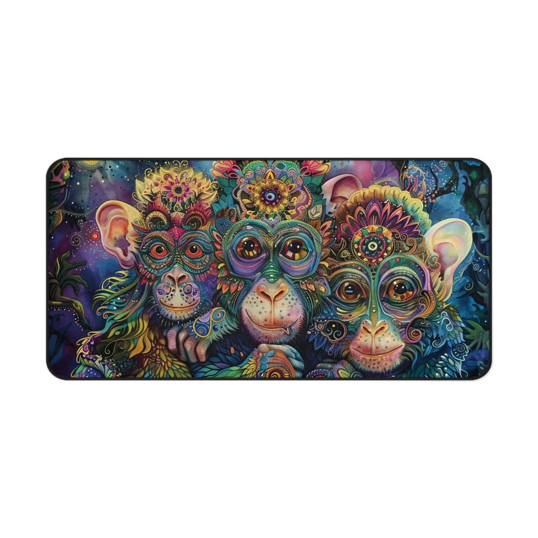Three Monkeys Rainbow Pop Art Desk Mat, Extended Mouse Pad, Gaming Desk ...