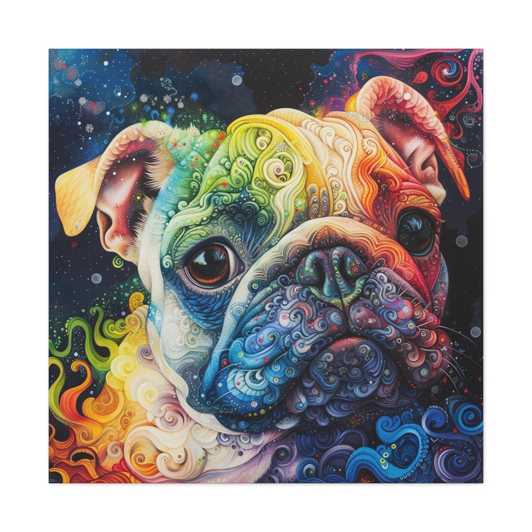 Bulldog Aesthetic Abstract Art Print Colorful Canvas Wrap Boho Wall Art ...
