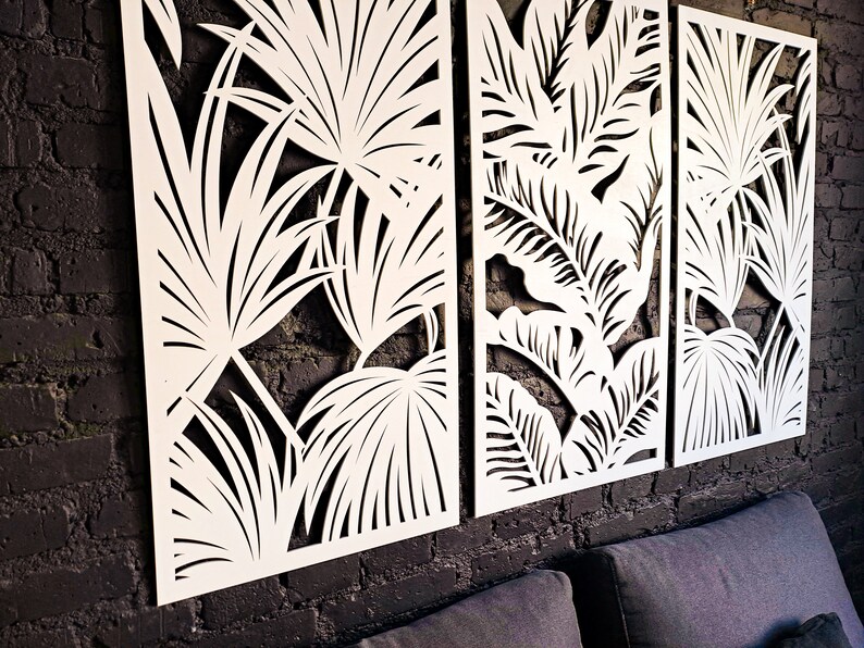 3D Palm Leaves Set of 3 Wall Art Decor Wooden Wall Panels - Etsy