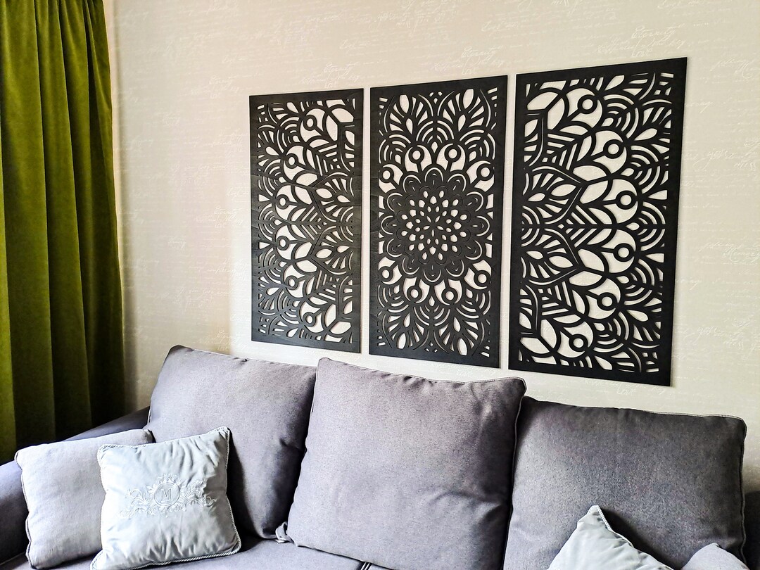 3D MANDALA Boho, Wall Art Decor, Set of 3, Wooden, Large Modern Decor, Screen, Decorative Wooden ...