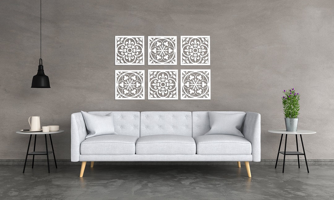 3D Ornament Wood Wall Art Decor, Set of 6 Pieces, Openwork Wall Decor ...