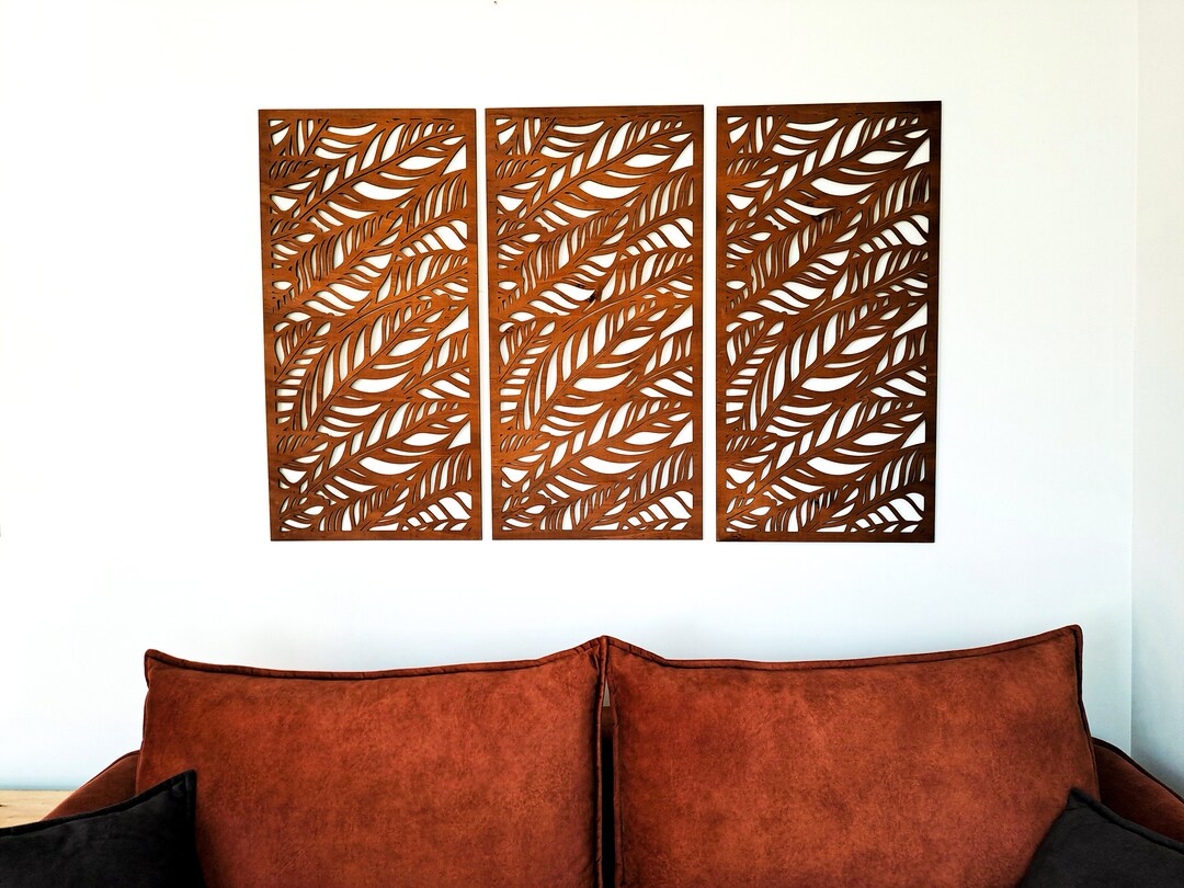 3D Leaves,set of 3, Wall Art Decor, Wooden, Boho, Screen, Decorative ...
