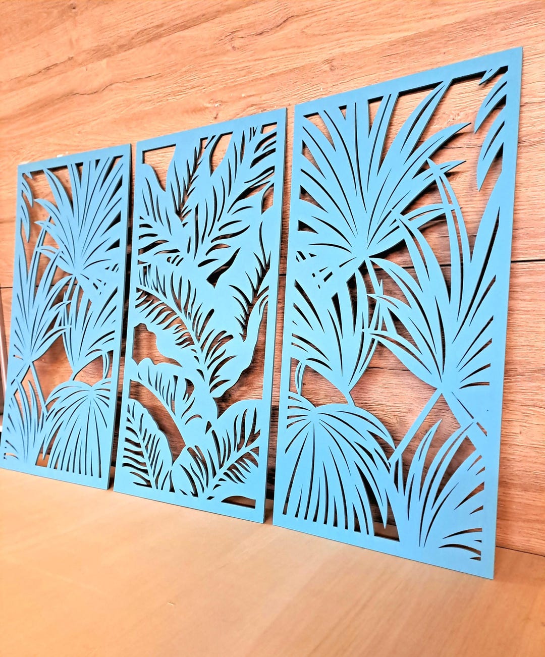 3D Blue TROPICAL, COASTAL Bohemian Wall Art Decor, Palm Leaves ...