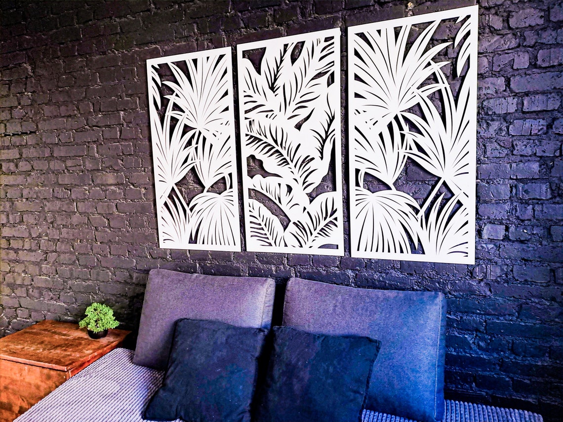 3D Palm Leaves Set of 3 Wall Art Decor Wooden Wall Panels - Etsy