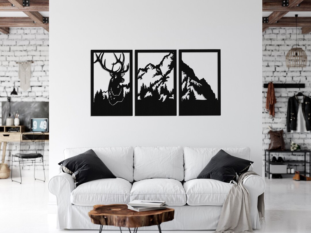 3D Stylish Wood Wall Art Decor, MOUNTAINS, DEER, Rustic Wall Decor ...