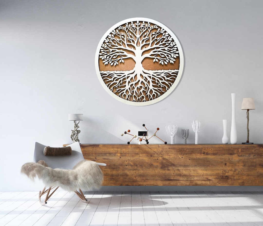 3D TREE of LIFE Bohemian Wall Art Decor, Circle, Wooden Panel,wall ...