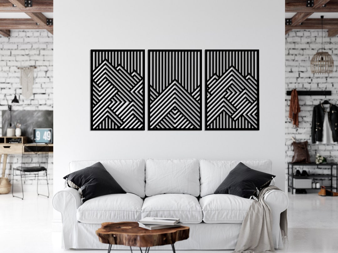 3D Large, Geometric Wall Art Decor, Set of 3, Mountains, Minimalist ...