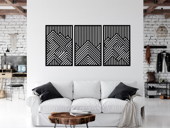 3D Large Geometric Wall Art Decor Set of 3 Mountains - Etsy