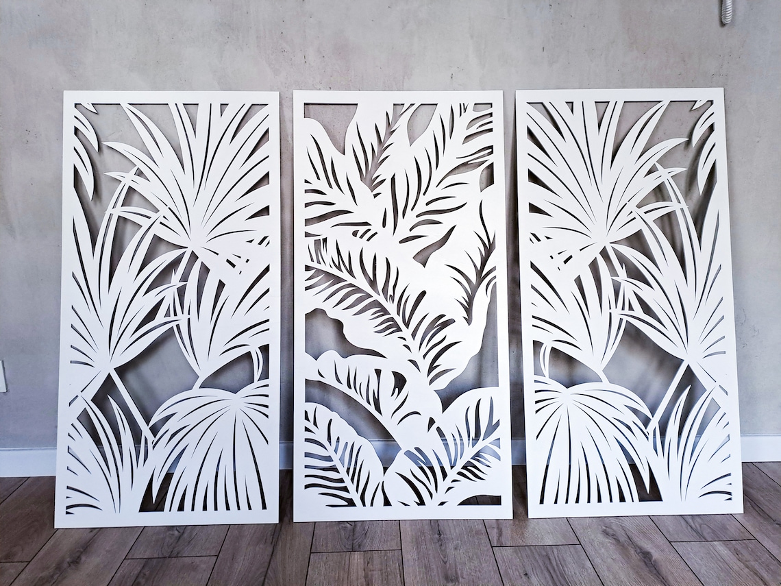3D Palm Leaves Set of 3 Wall Art Decor Wooden Wall Panels - Etsy