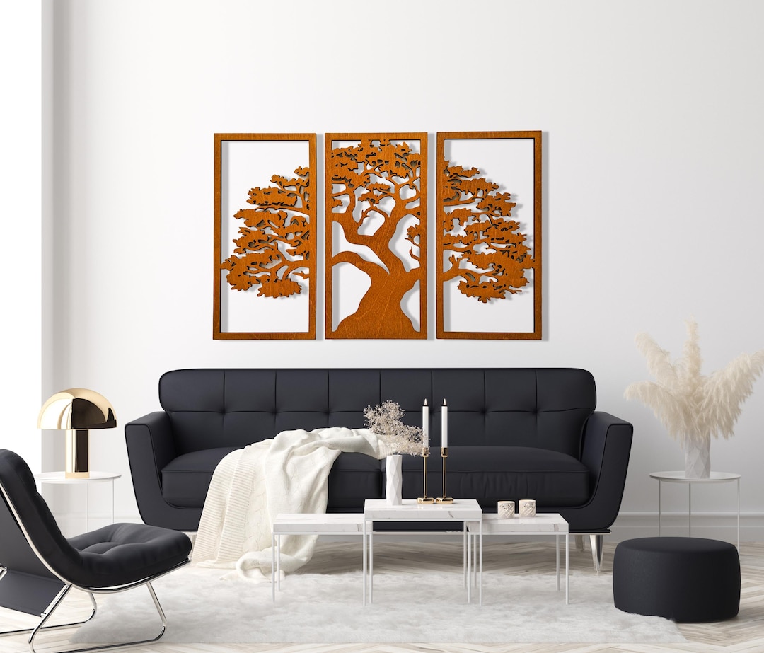 3D FAMILY TREE, Tree of Life, Modern Wood Wall Art Decor, Set of 3 ...