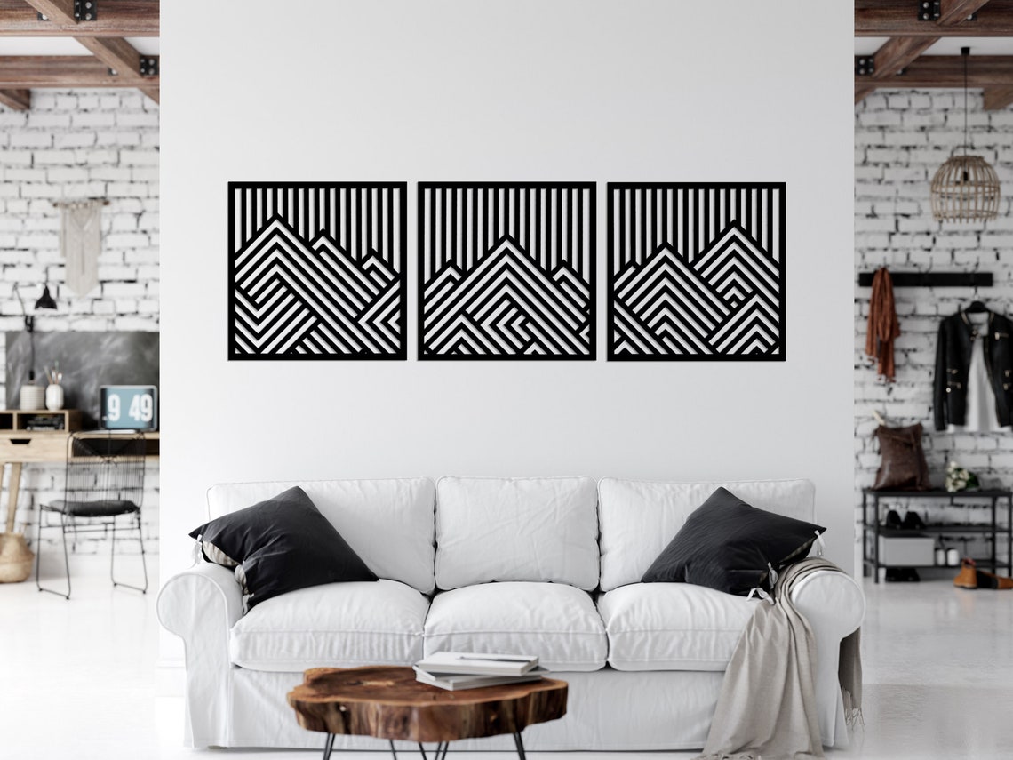3D Large Geometric Wall Art Decor Set of 3mountains - Etsy