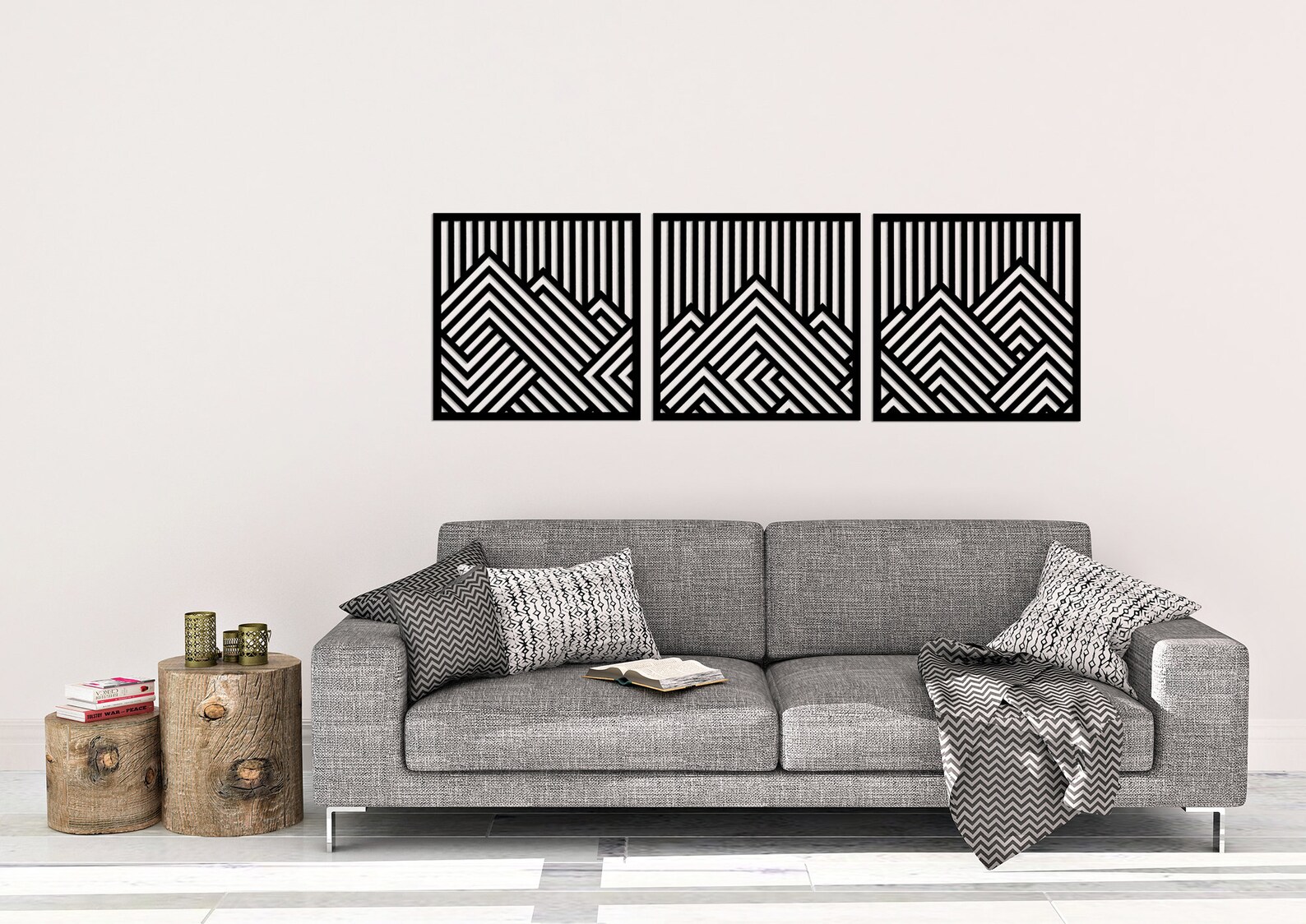 3D Large Geometric Wall Art Decor Set of 3mountains - Etsy