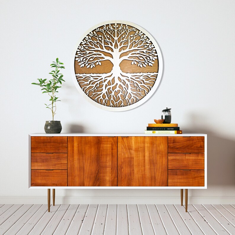 3D TREE of LIFE Bohemian Wall Art Decor, Circle, Wooden Panel,wall ...