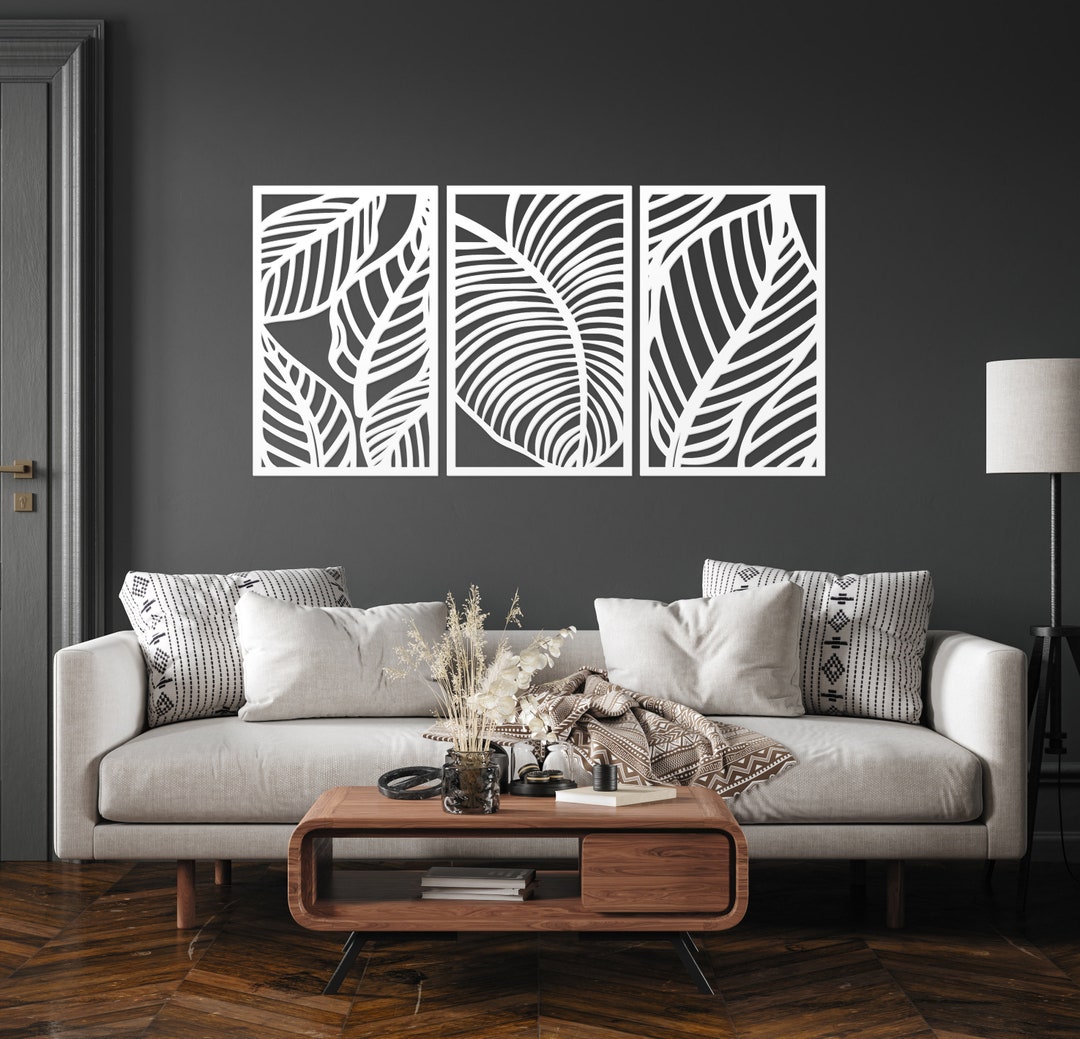 3D BOTANICAL Wall Art Decor, Leaves, Boho,set of 3, Wooden, Large ...