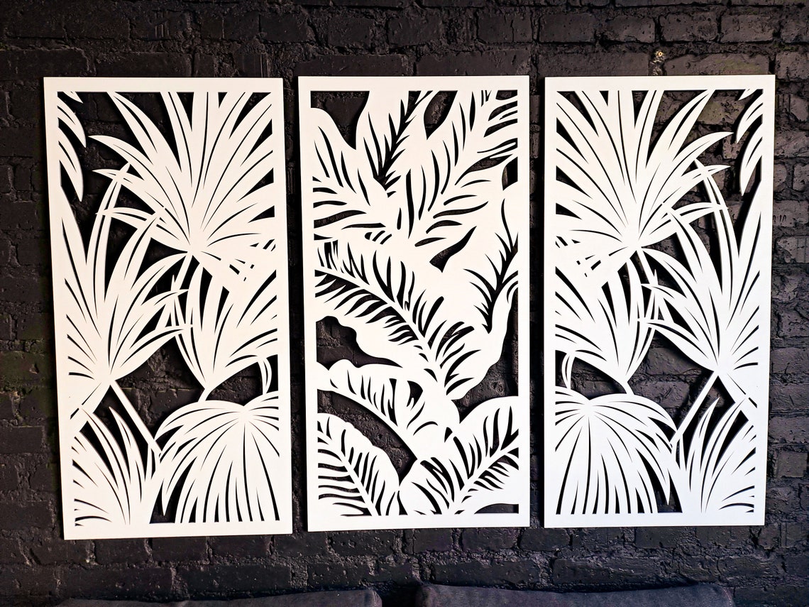 3D Palm Leaves Set of 3 Wall Art Decor Wooden Wall Panels - Etsy
